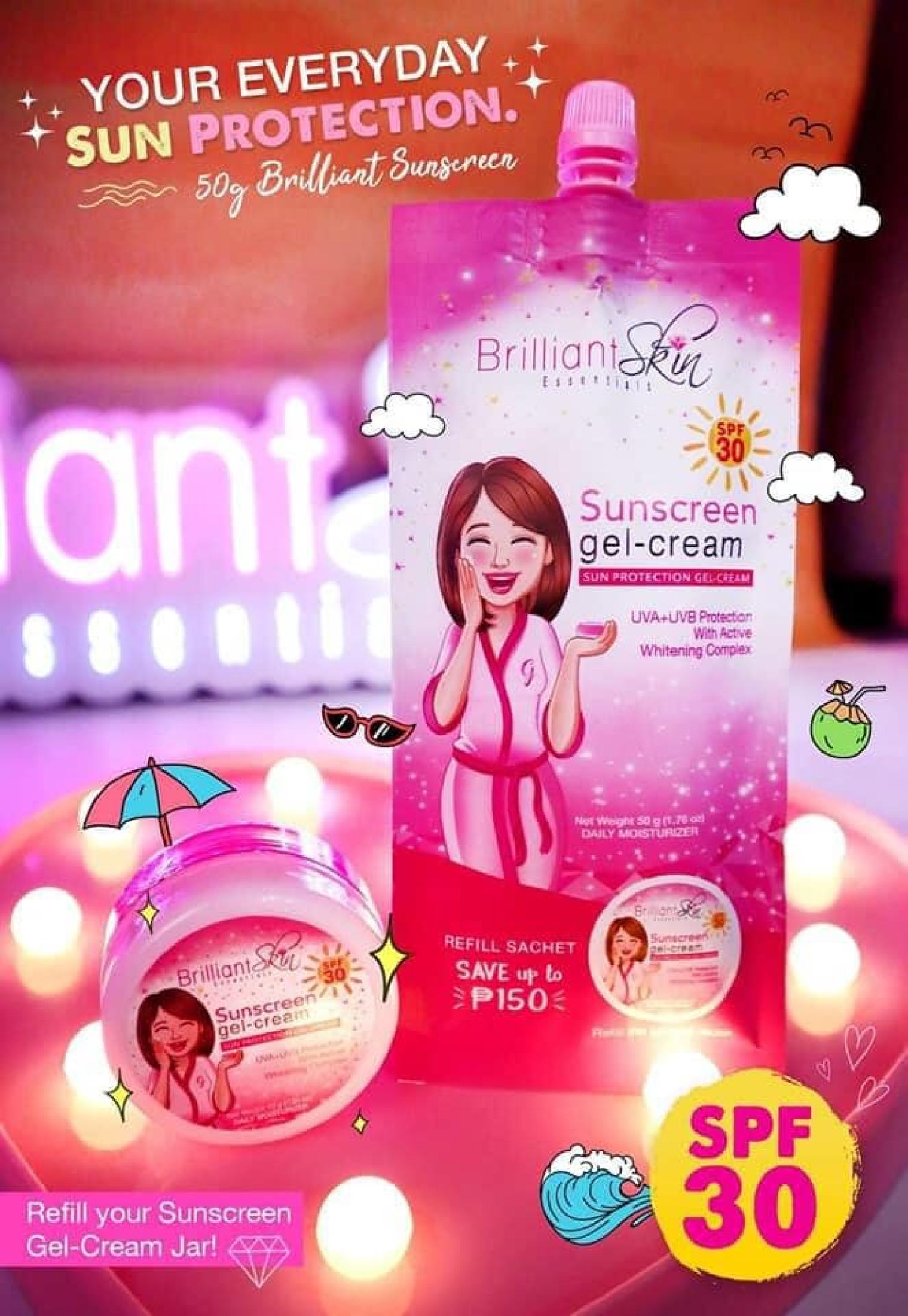 BRILLIANT SUNBLOCK Gel Cream Sunscreen Orig 50g ProtectSachet | Shopee ...