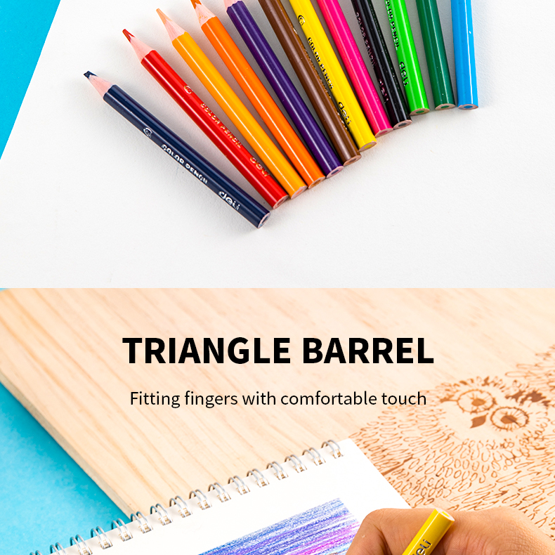 Deli 12 Pcs Color Pencils Set Short Art Pencil Non-Toxic Colored Lead ...