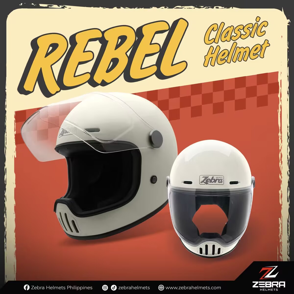 Zebra 811 REBEL Retro Classic Helmet Full Face for Motorcycle Men and ...