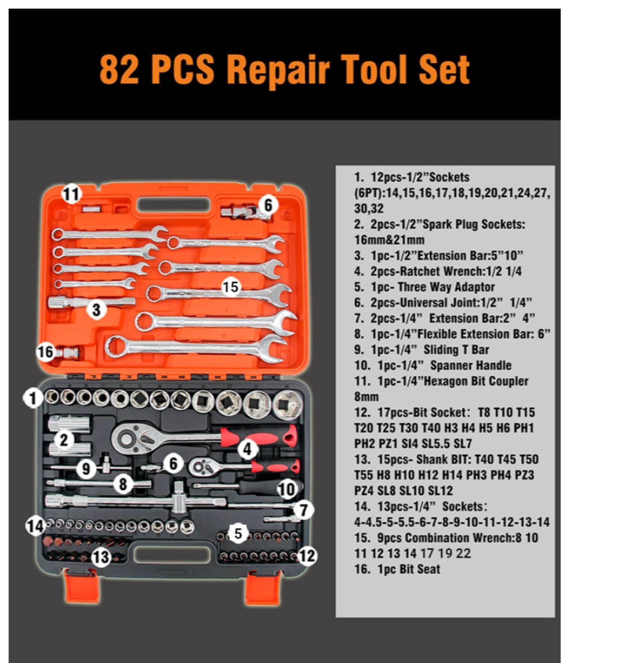 82 PCS Car Repair Tools Socket Wrench Set Original Car Tools Set Car ...