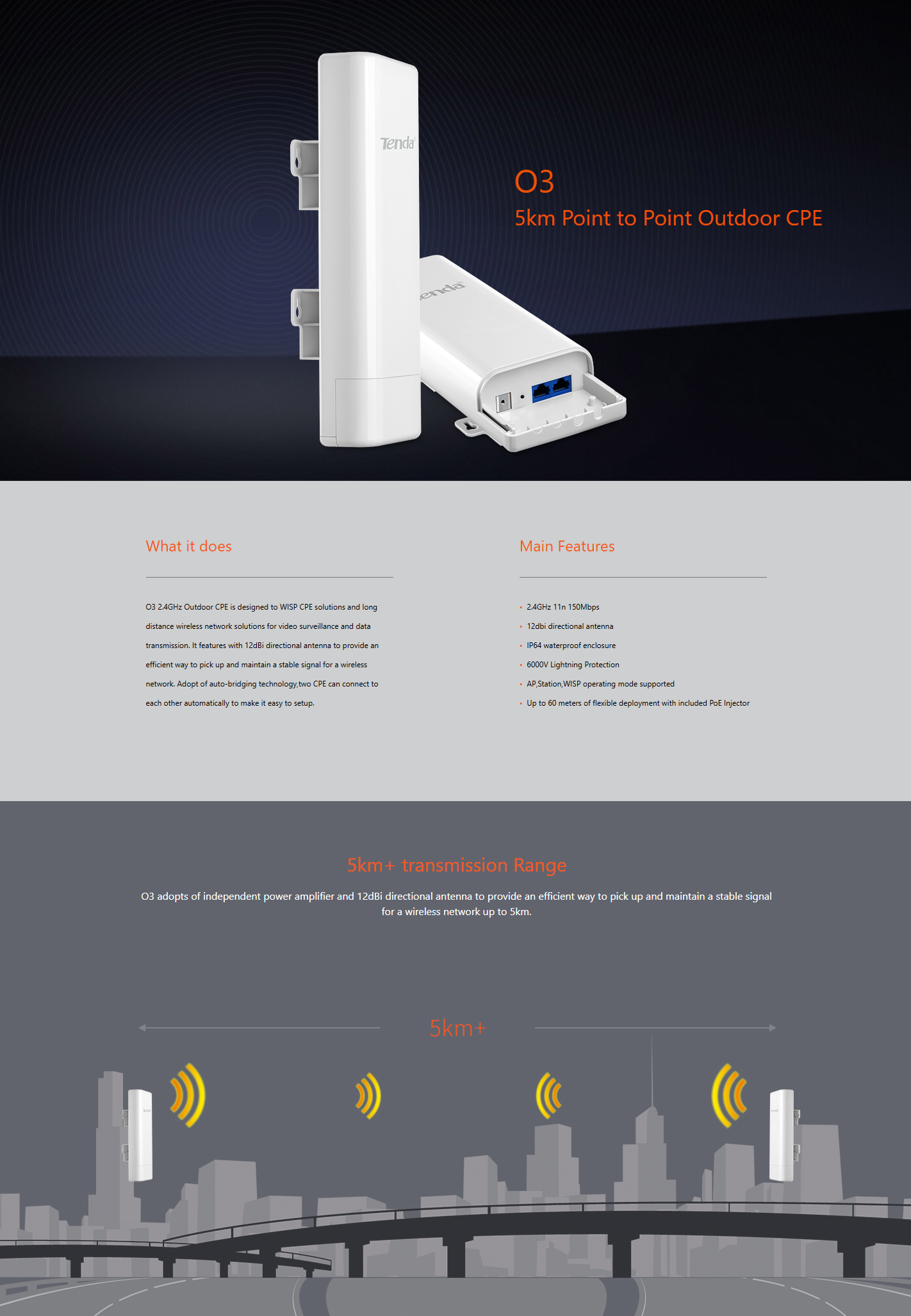 Tenda O3 5km 2.4Ghz 150Mbps P2P Outdoor CPE Bridge (1 Pack) | Shopee ...