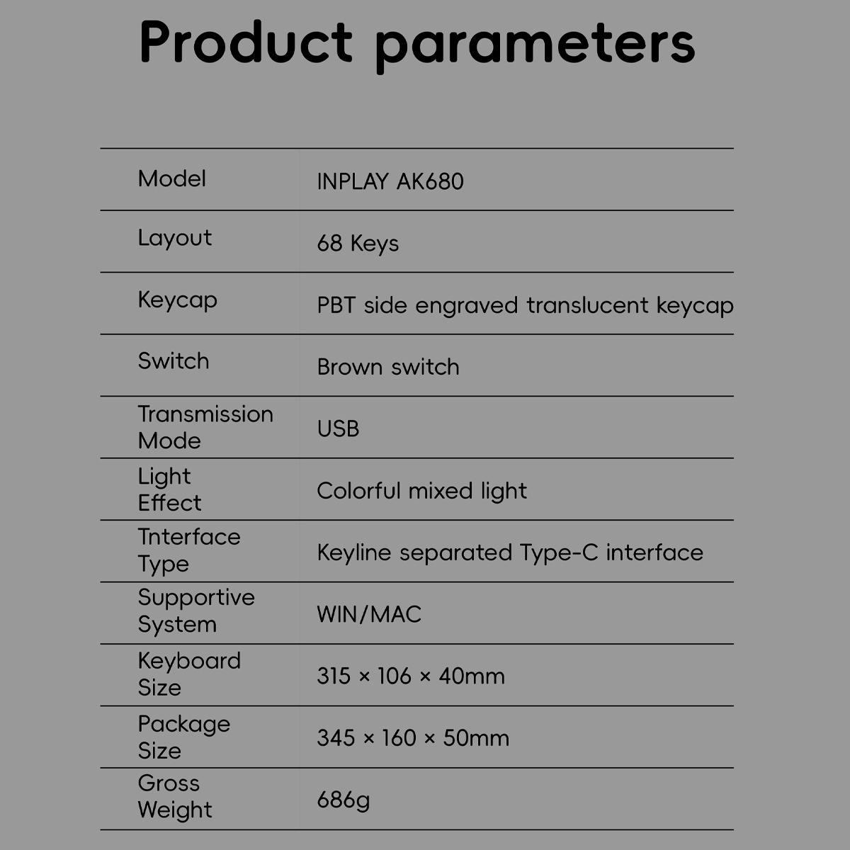 Inplay AK680 Gradient Mechanical Keyboard Side-Printed Keycaps Brown ...