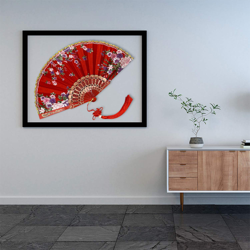Silk Cloth Gold Edge Fan Hand Held Fan Chinese Style Flower Folding Fan ...