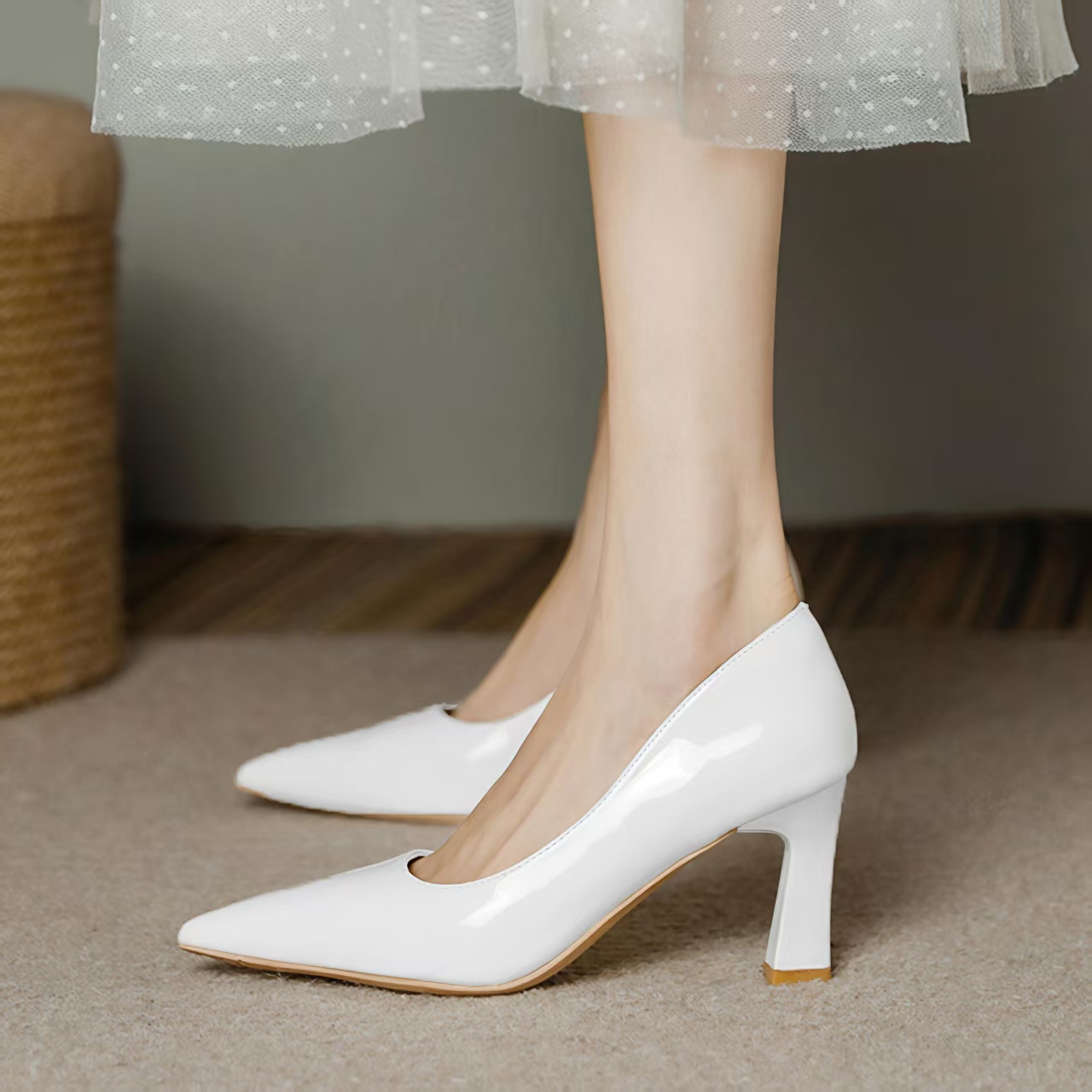 Henice New Classics Leather Pointed High Heels Korean Office Block ...