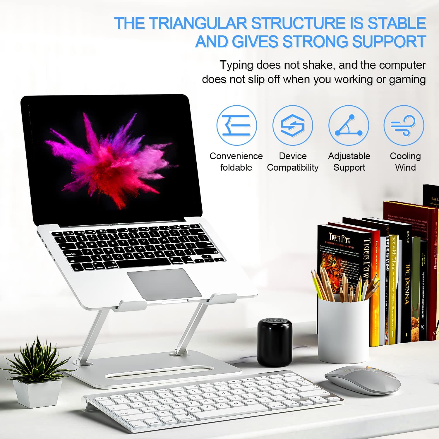 Meewoo Laptop Stand With Fan 360° Rotatable Adjustable Metal Desktop ...