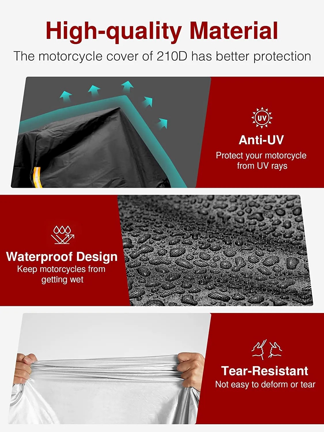 3 Layers Motorcycle Cover Rain Dust UV Outdoor Protection Motor Cover ...