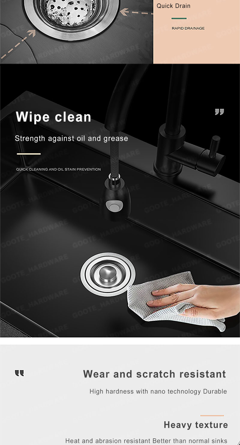 SUS304 Kitchen Sink Thickness Single Double Black & Silver Stainless ...