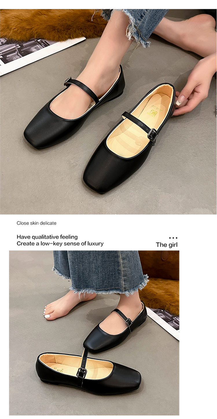 「KAEVE」black square toe flat slip on bowknot doll loafer shoes for ...
