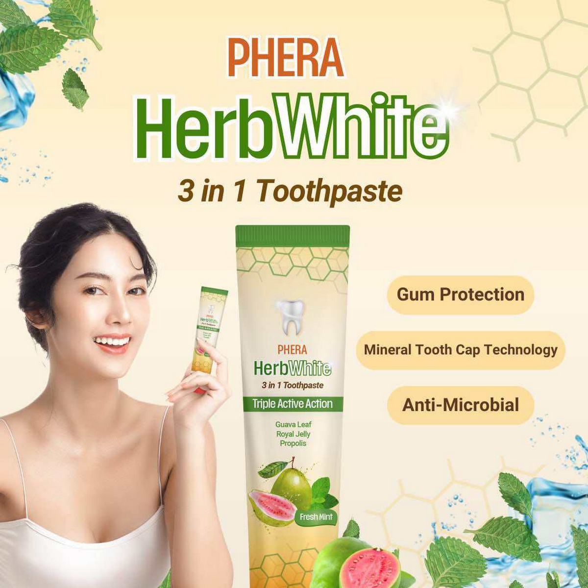 Phera Herbal Whitening Toothpaste 1 Tube (100g) by Mixtrue Beauty (with ...