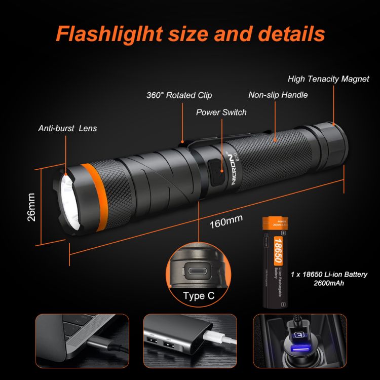 Nicron Flashlight B70Camo 700 Lumens Dual Fuel Power With 90 Degree ...
