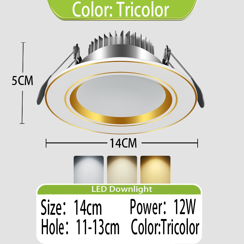 Tricolor LED Downlight 5W/7W/9W/12W Recessed Round Pin Light Aluminum ...