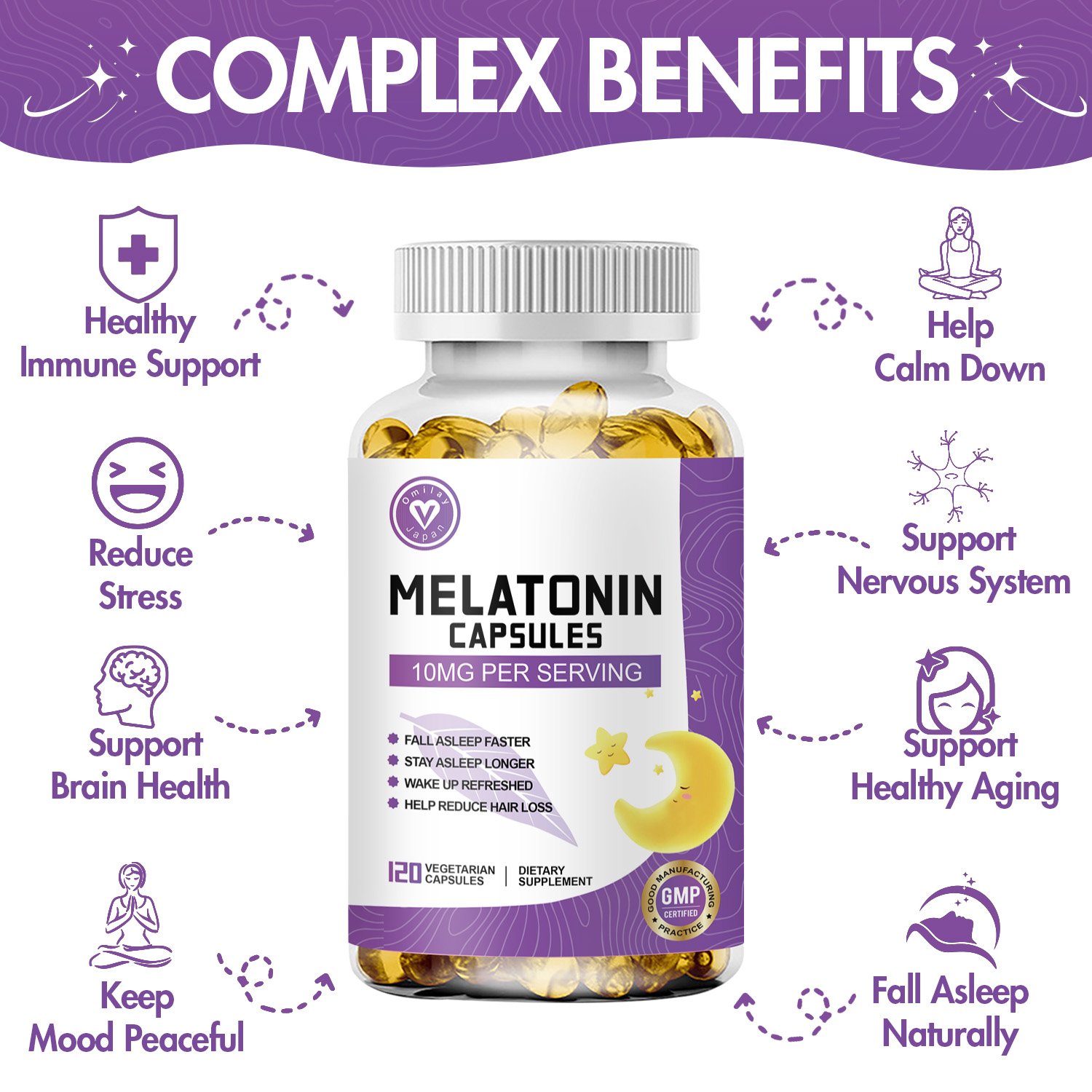 Omilay 10 MG Melatonin Sleep Food Supplement Promotes Relaxation and ...