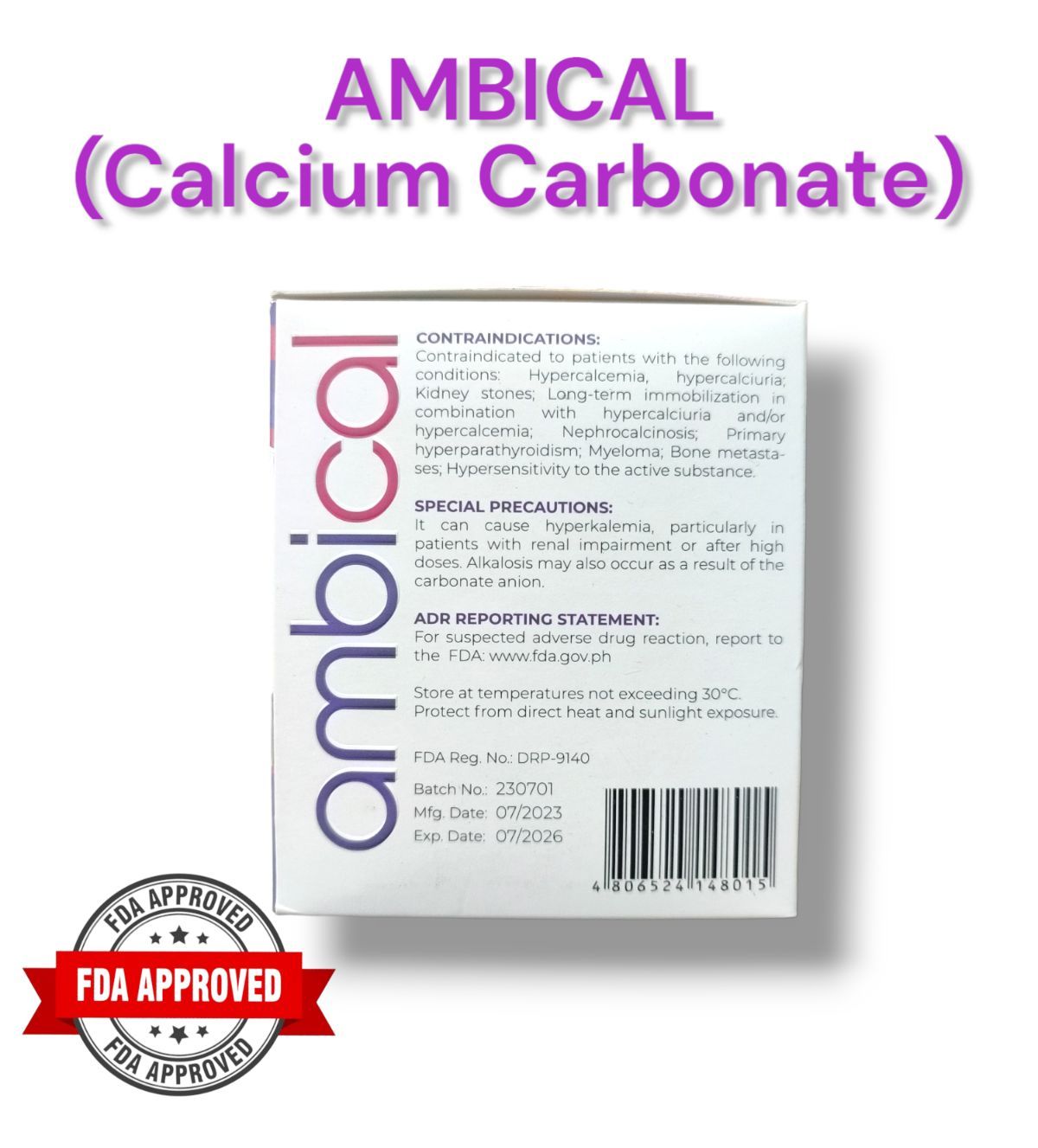 AMBICAL Calcium Carbonate 500mg Tablet (100's/box) | Shopee Philippines