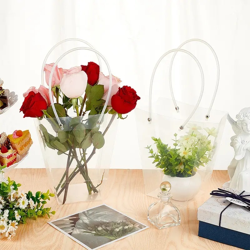 Transparent PVC Tote Bag Flower Bouquet Fashionable Gift Packaging ...