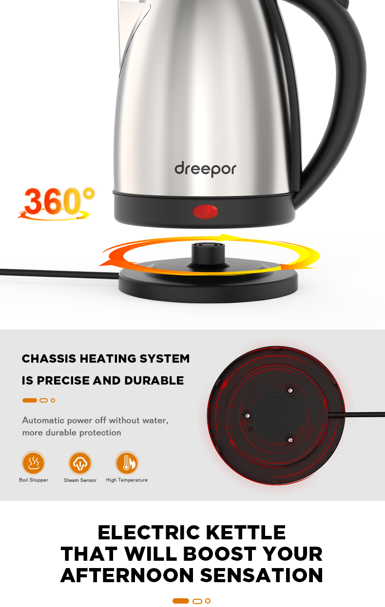 Dreepor 2L Stainless Kettle Electric Kettle Water Heater Fast Kettle ...