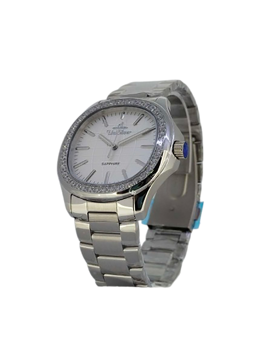 UniSilver TIME Men's Silver/White Sapphire Glass Analog Stainless Steel ...