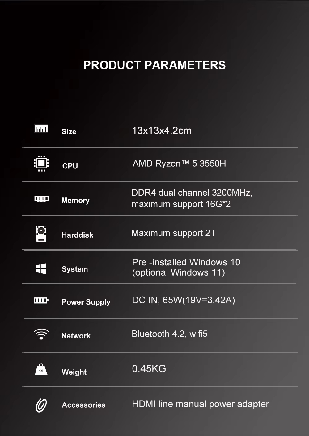 GenMachine Mini PC Light AMD Ryzen 7 3750H 3550H 2700U Windows 11 DDR4 ...