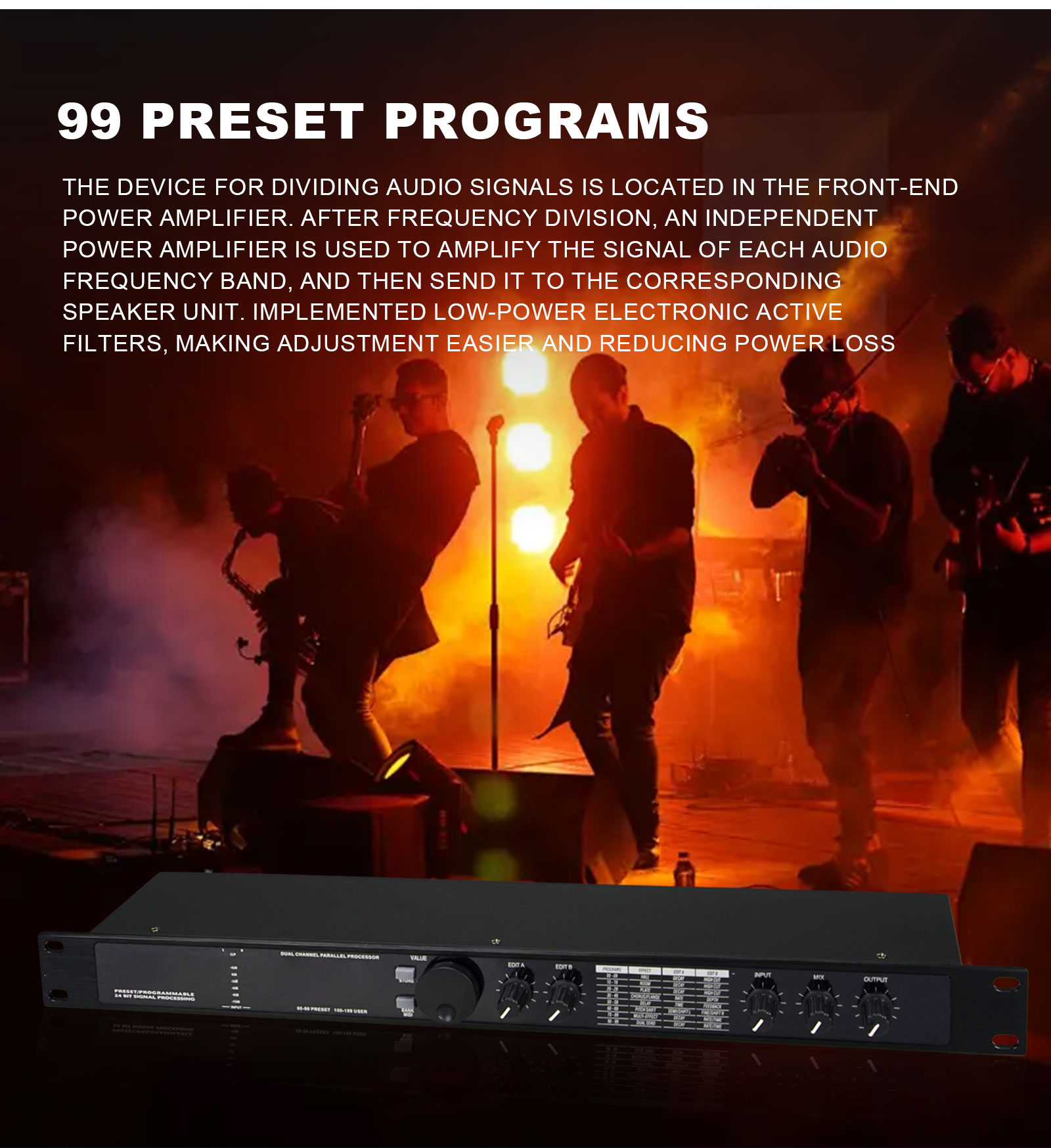 Professional audio sound processing Effect with a subwoofer output, 2 ...