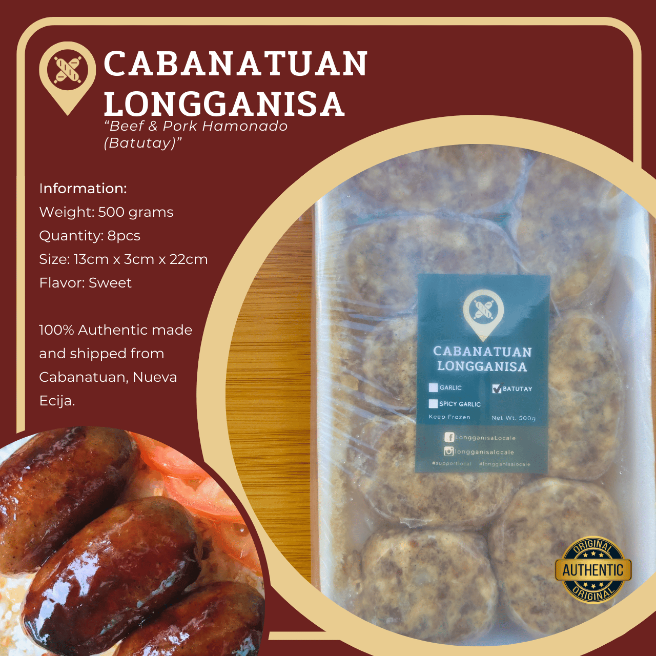 Cabanatuan Batutay Longganisa (Sweet) 500g | Shopee Philippines