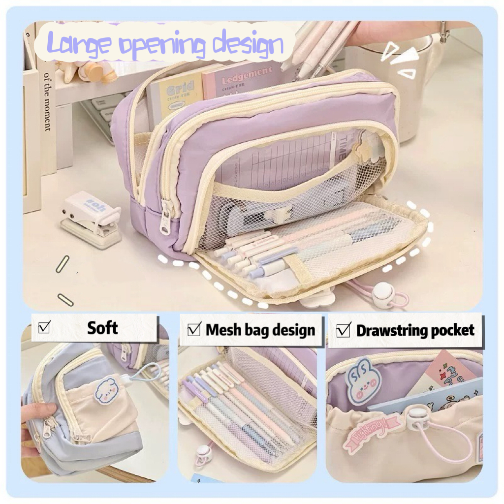 5Layer Cute Drawstring Pencil Case Pencil Box Aesthetic Student Pen Bag ...