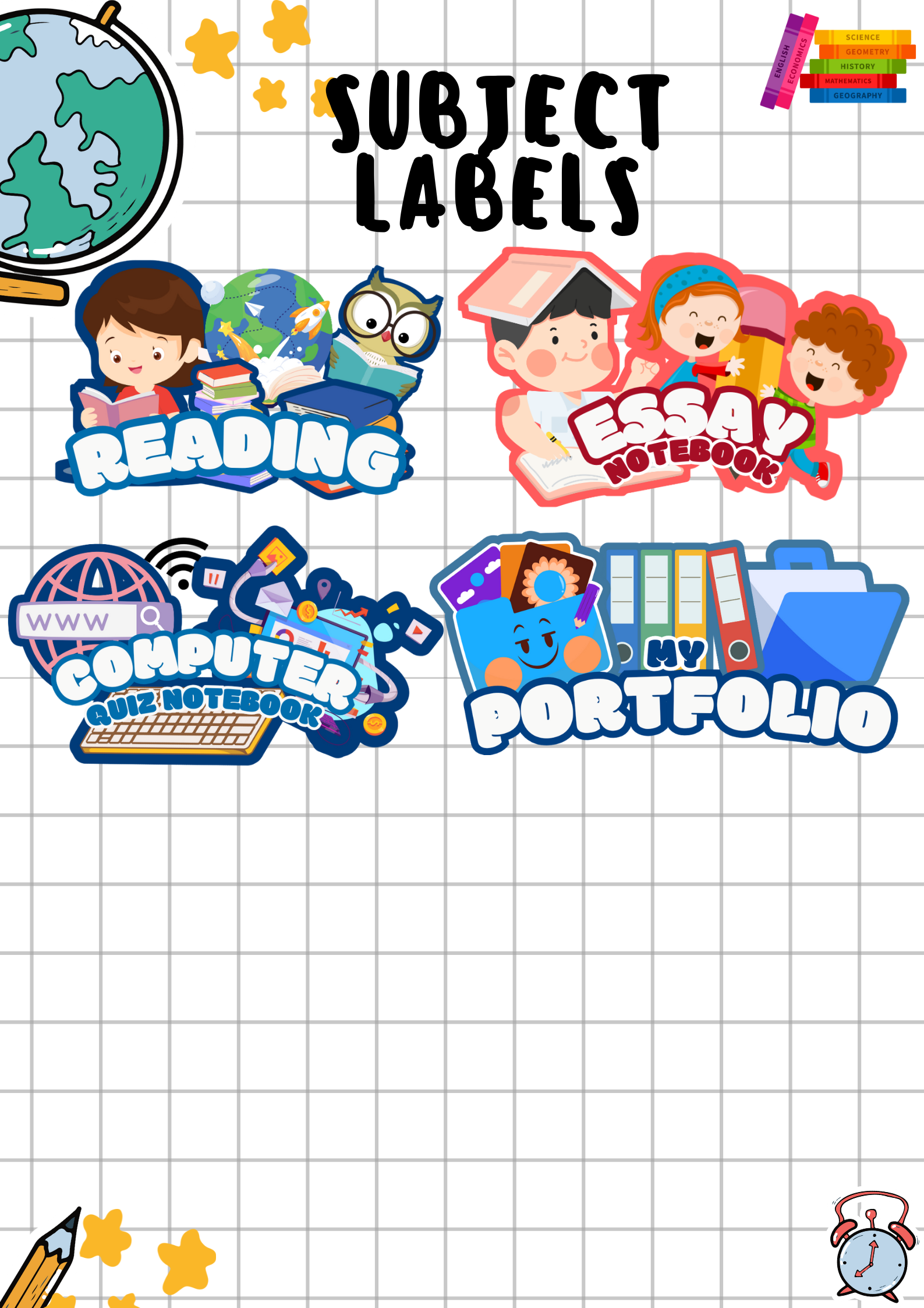 SUBJECT STICKER LABELS with Name Label for Notebooks/Books/Portfolio ...