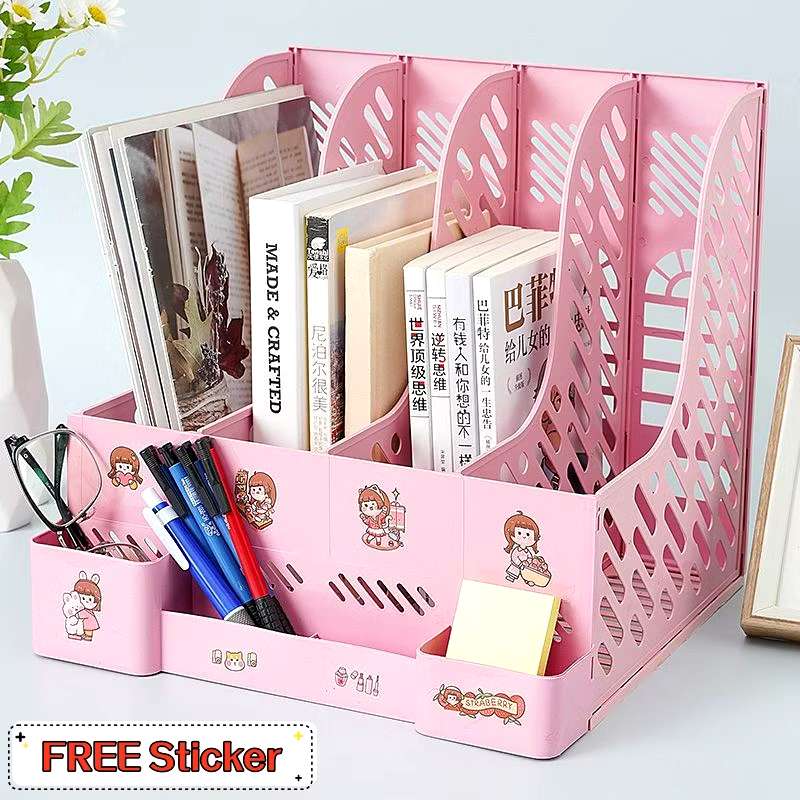 Four layer File Data Storage Rack with Pen Holder plastic file rack ...