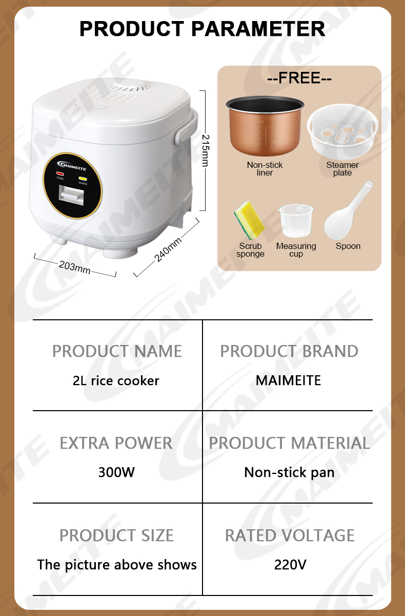 MAIMEITE Mini Rice Cooker 2L Mini MultiFunction With Steamer Electric ...