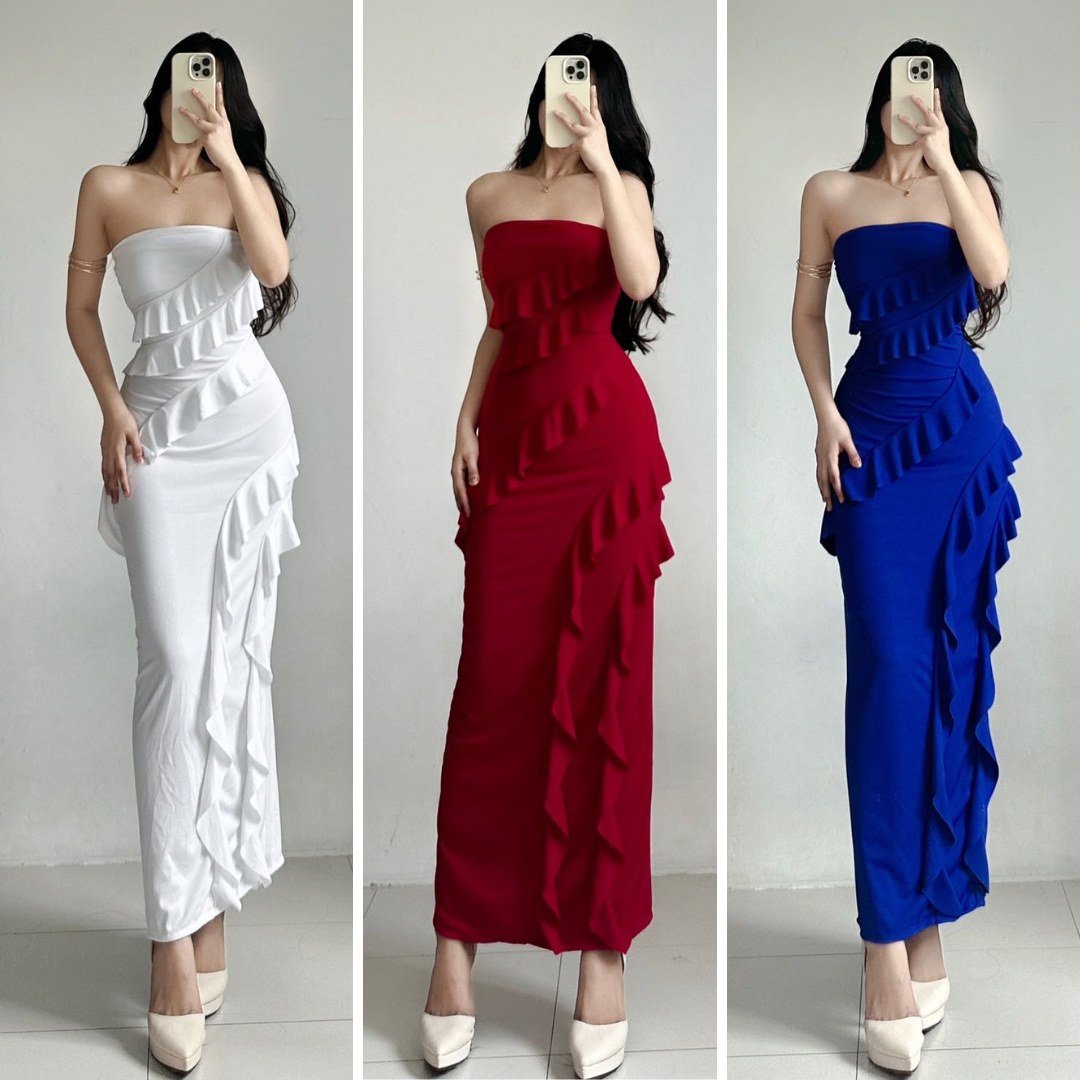 FYANG SUMMER ELEGANT MAXI RUFFLE BODYCON DRESS - Woman Tube Top Dress ...