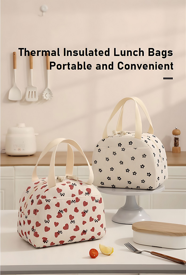 Corduroy Half-Round Lunch Bag Handheld Bento Box Bag for Students and ...