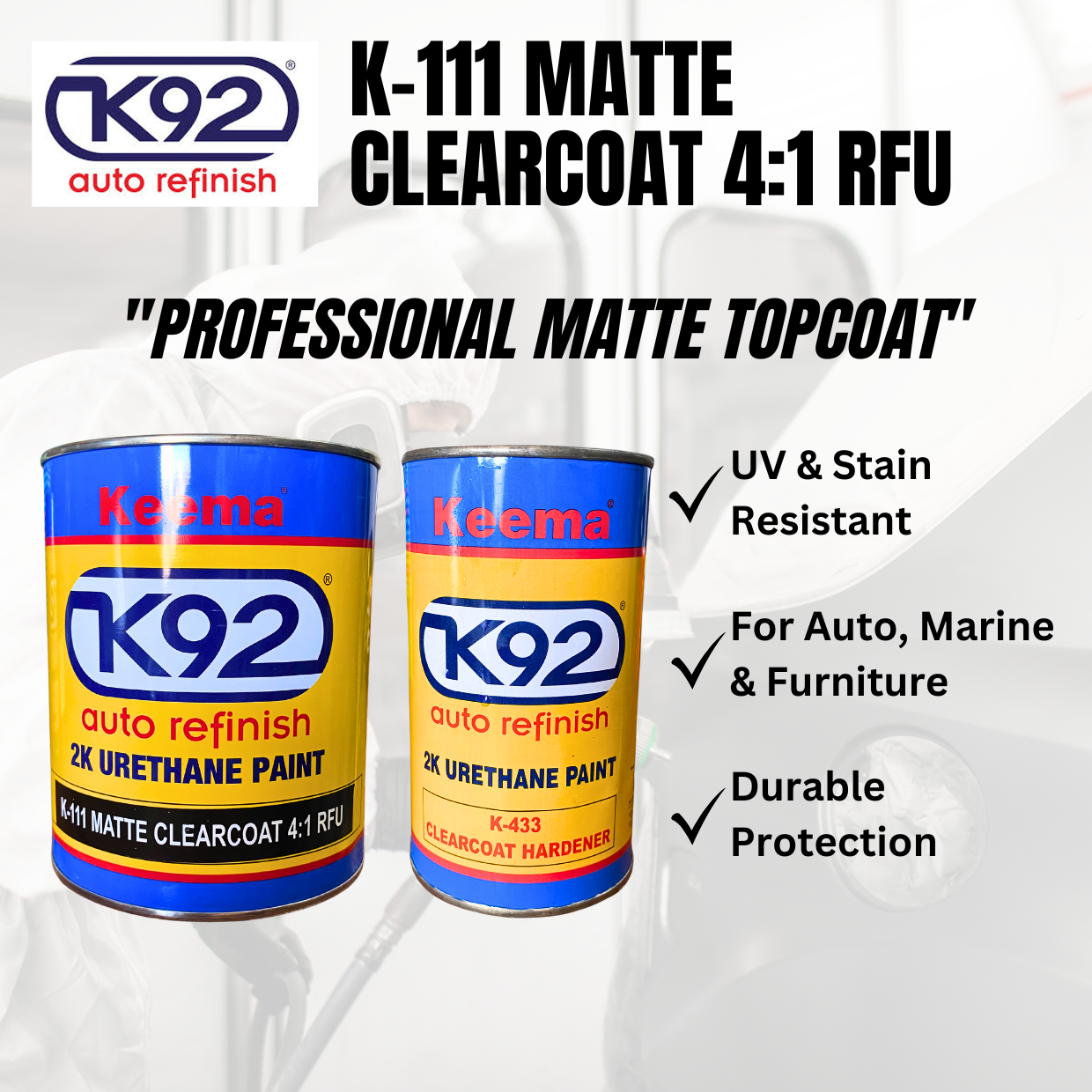 EMJ K92 2K Urethane Paint K-111 Matte Topcoat Clear & K-433 Hardener ...