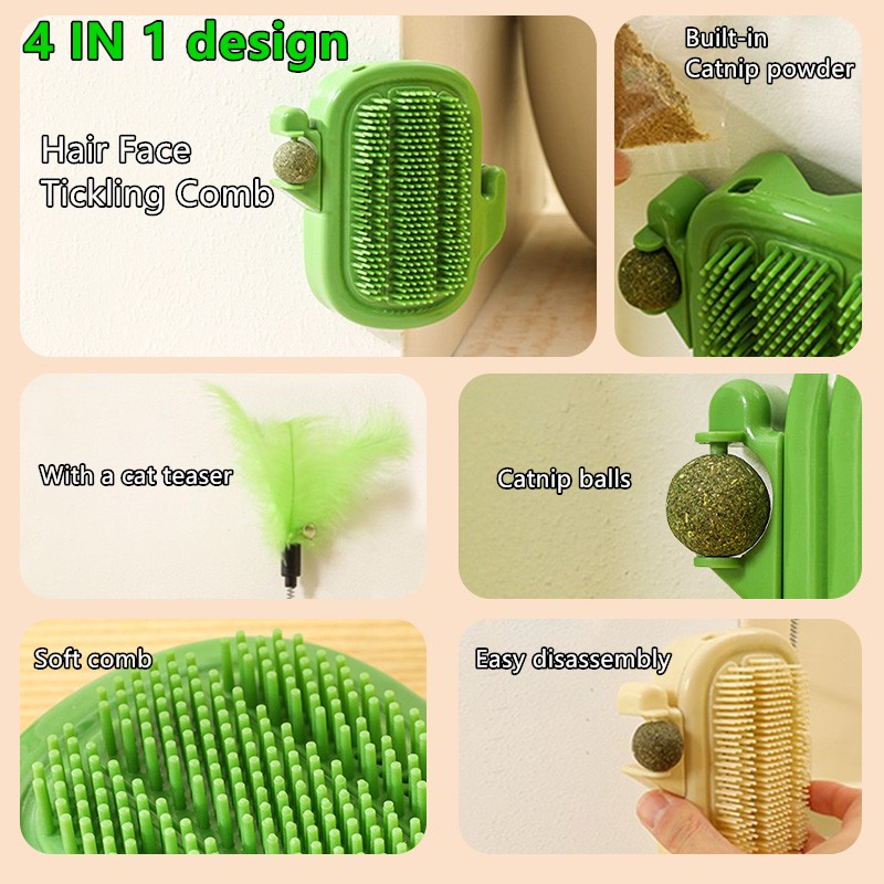 4 IN 1 Cat Scratcher Self Groomer Brush Wall With Catnip Ball Cat ...