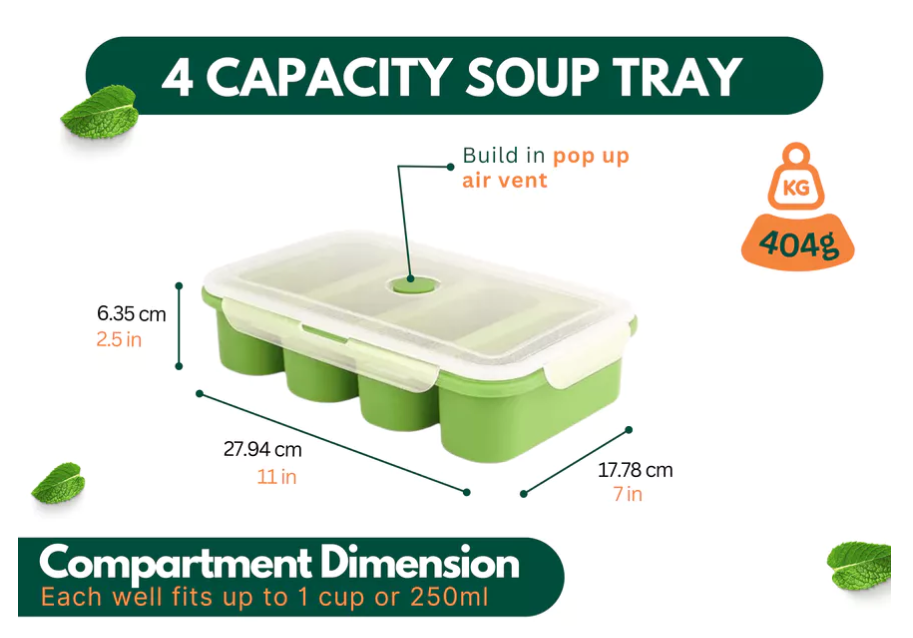 Bestsell Silicone Freezer Soup Tray with Lid, 2-4 Large Soup Ice Cube ...