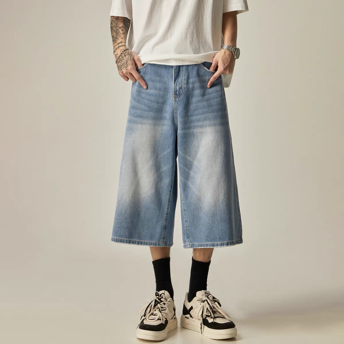 Korean Baggy Jorts Jeans Over Knee Short Maong pants for men Cropped ...