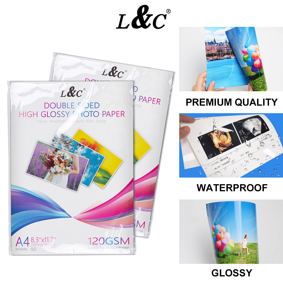 L&C Double Sided Glossy Photo Paper A4 Size 120 140 180 240 260GSM ...