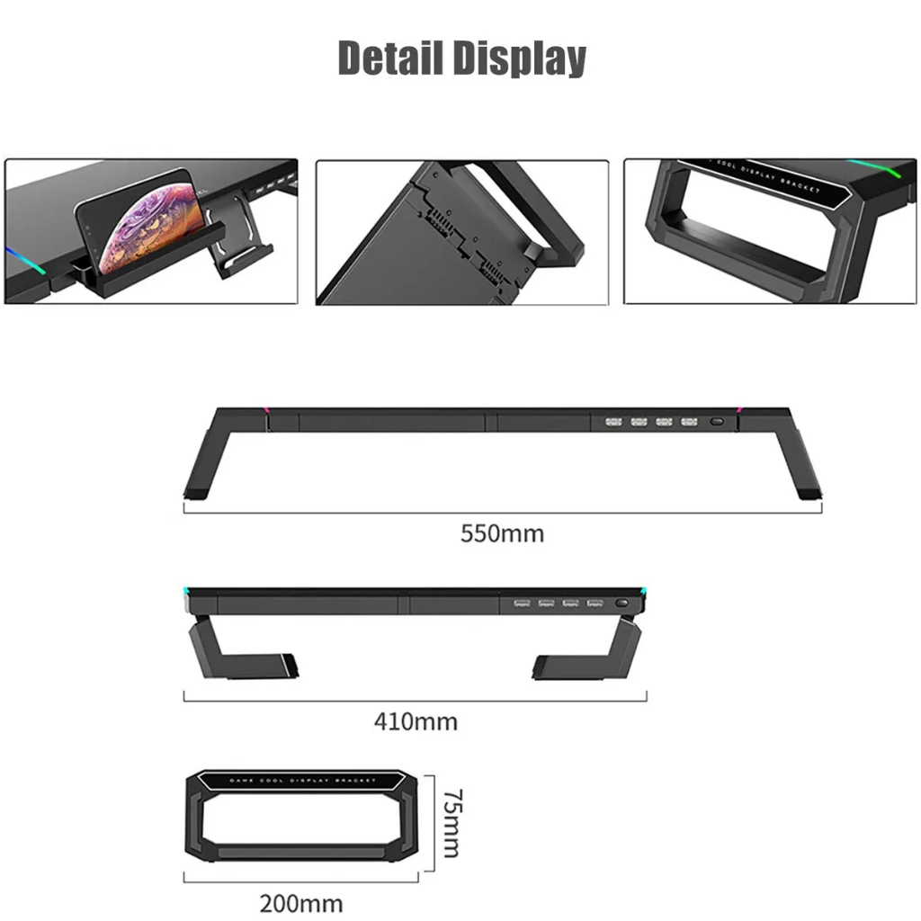 Gigaware Ice Coorel T1 RGB Desktop Monitor Riser Multifunction Foldable ...