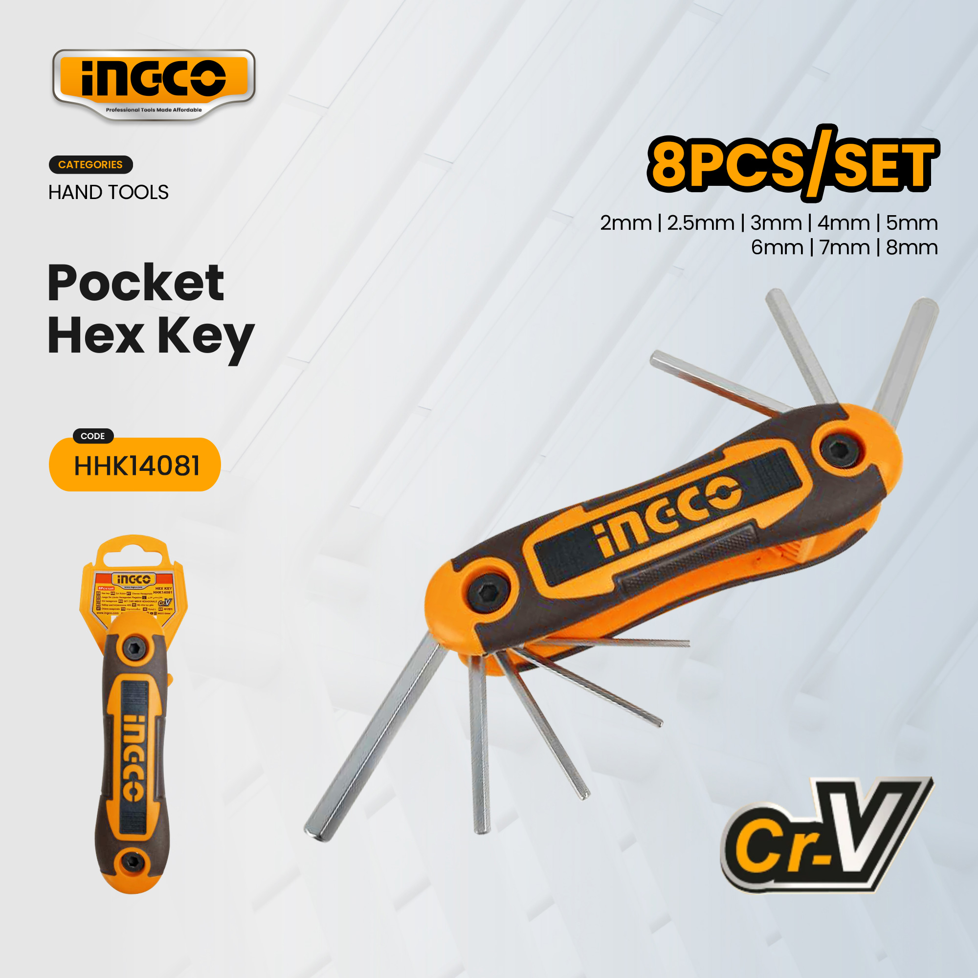 Ingco 8-in-1 Folding Hex Key Allen Wrench Set Pocket Multi-Tool For ...