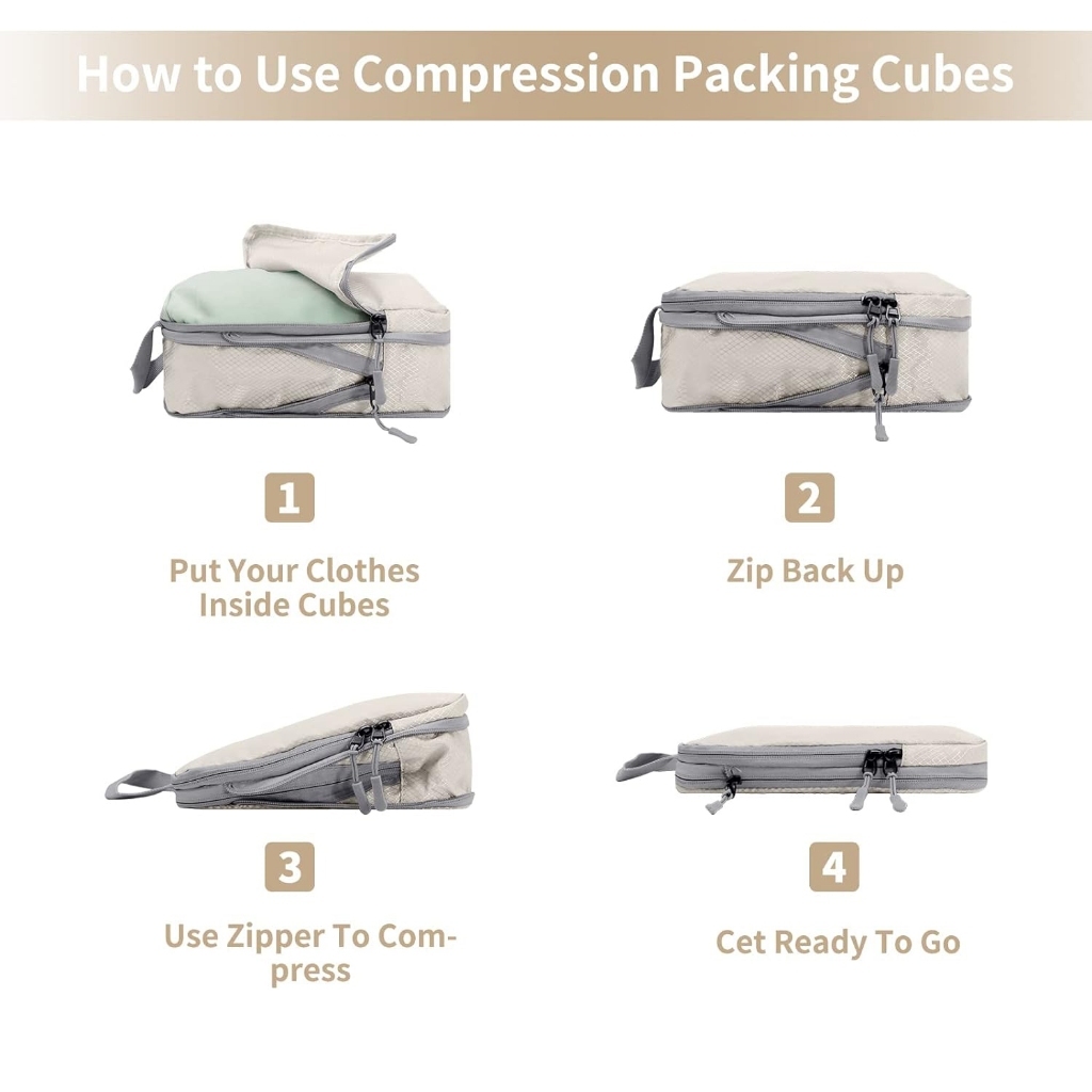 8PCS Compression Travel Organizer Compression Luggage Bags Foldable ...