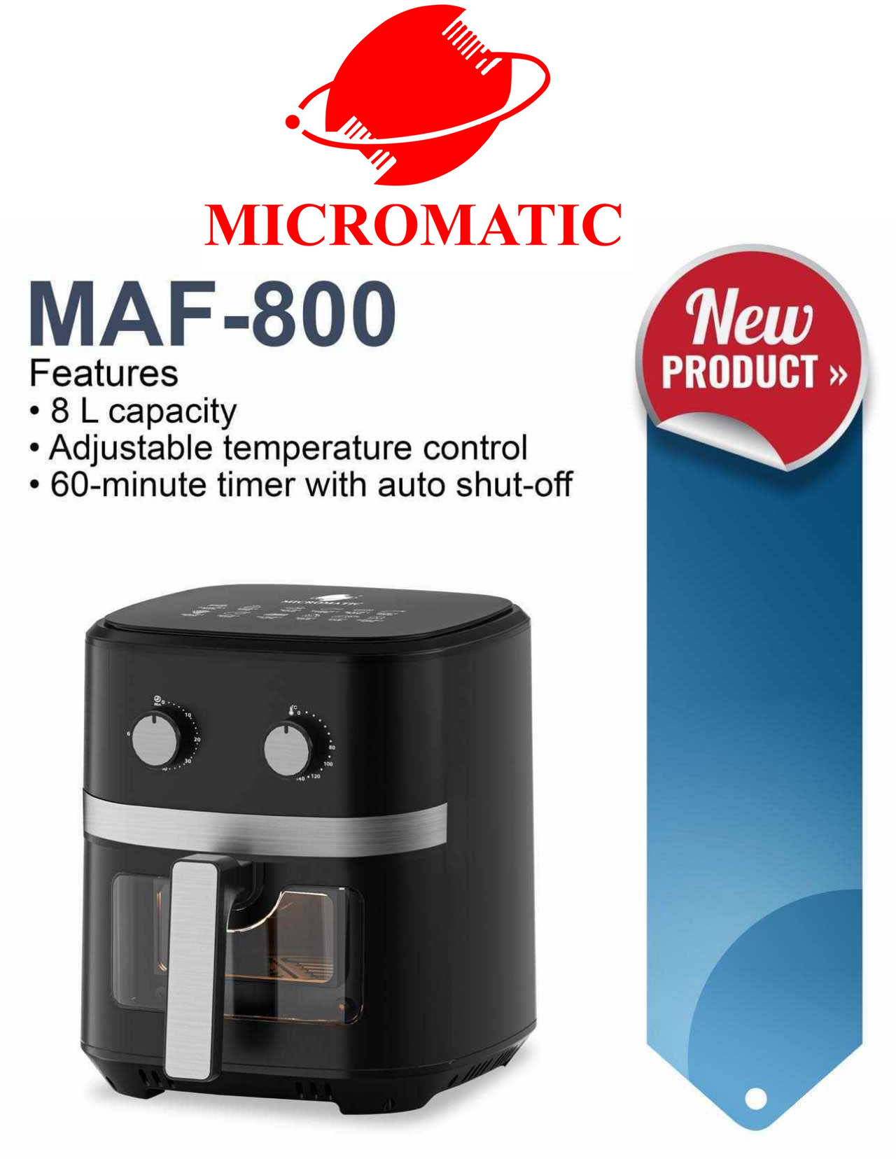 Micromatic MAF-800 Non-Stick Air Fryer 1500watts 8Liters Capacity ...