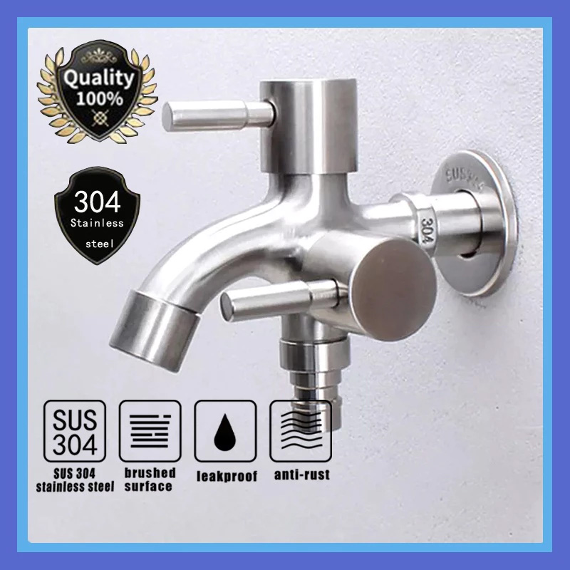 304 Stainless Steel 1 in 2 out Head Two Way Faucet Valvet Bibcock ...
