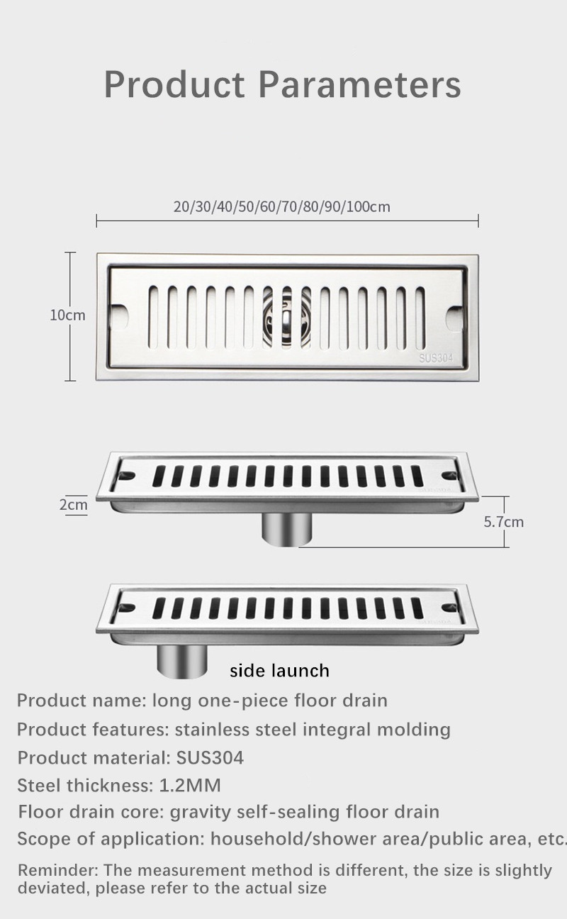 SUS304 stainless steel rectangular floor drain bathroom kitchen large ...