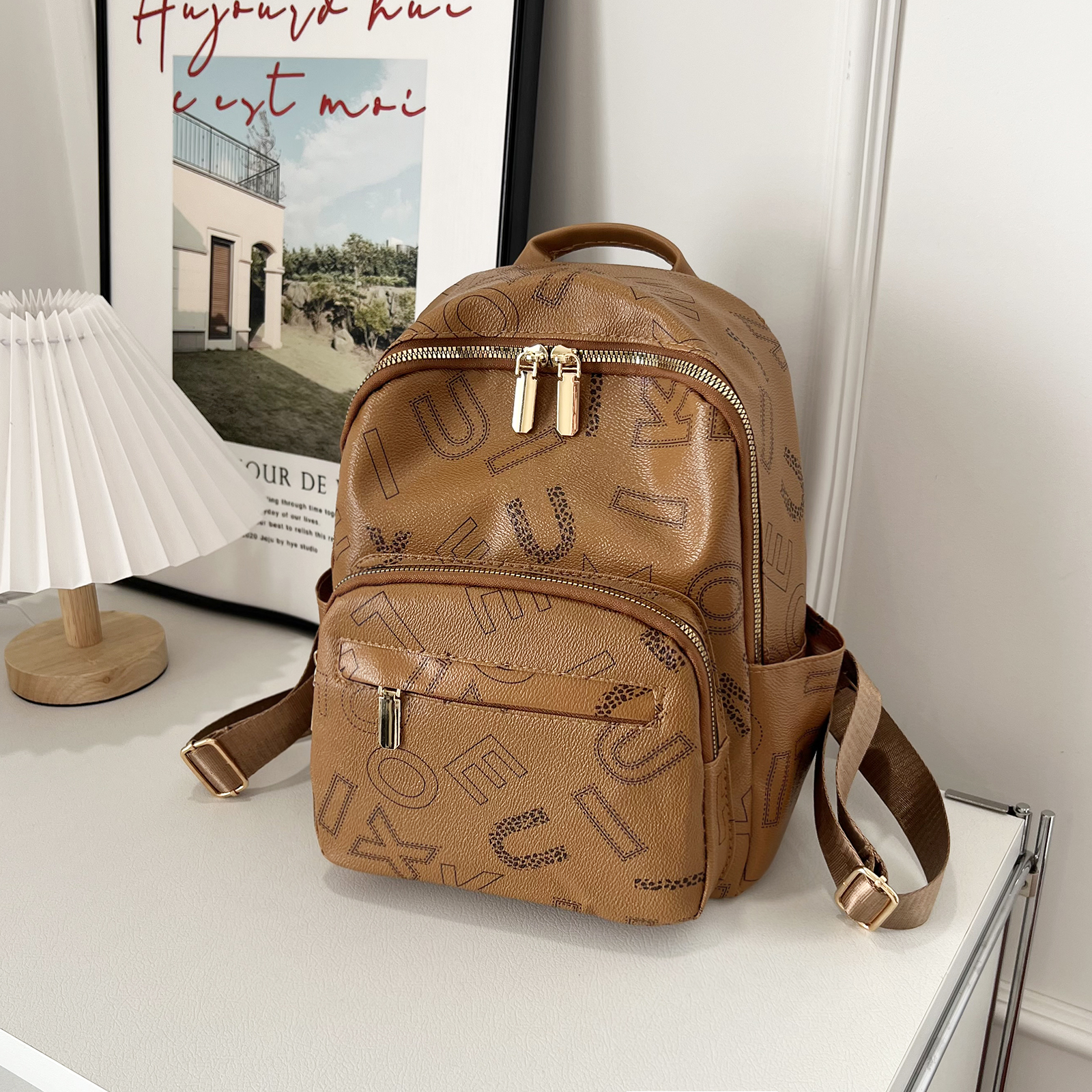 Mumu 6037 Retro Soft Letter Printed Trendy Women's Back Pack Quality ...