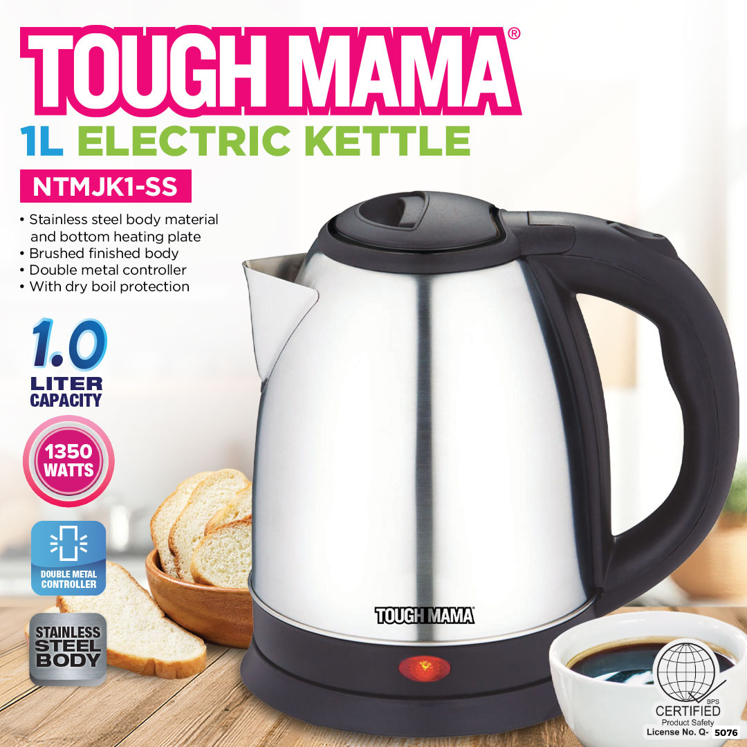 Tough Mama NTMJK1-SS 1L Stainless Steel Electric Kettle Double with Dry ...