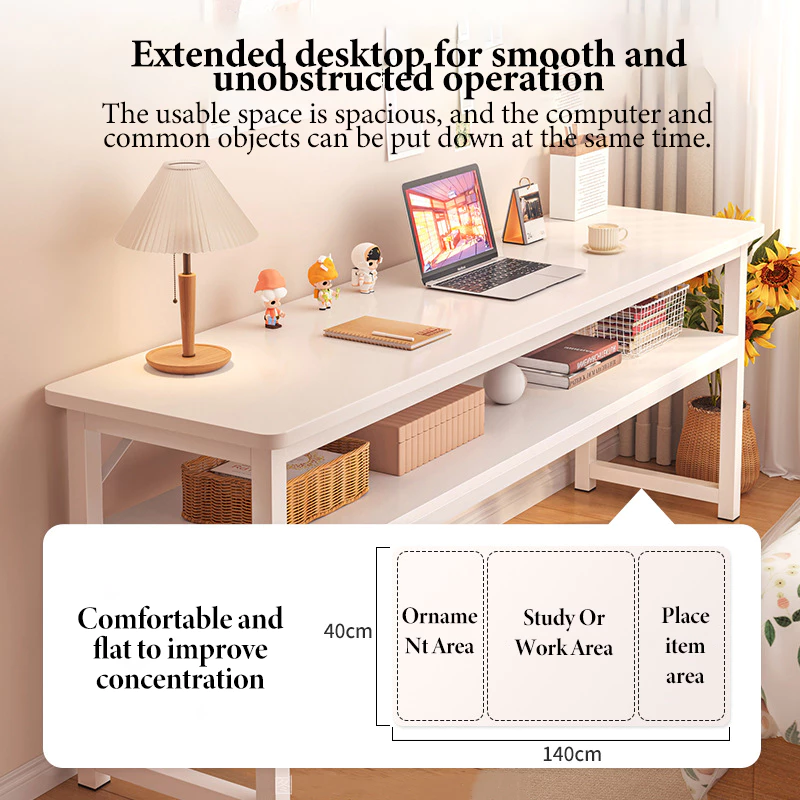 100/120/140cm 2 layers Table Writing Desk Solid Wood Living Room ...
