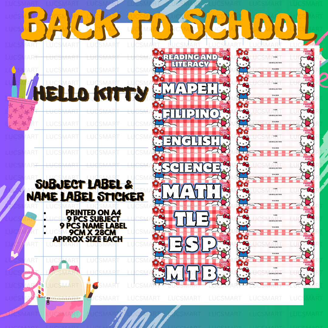LUCSMART Fast shipping - NEW DESIGN HELLO KITTY THEMED Subject and Name ...