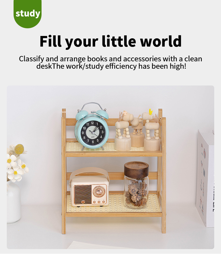 [On Hand] New Rattan Desktop Double-Layer Storage Rack Bedroom Storage ...