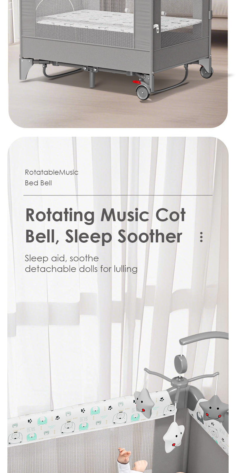 COCOBB Baby Rocking Crib Adjustable Stitching Big Bed Co-Sleeper Baby ...