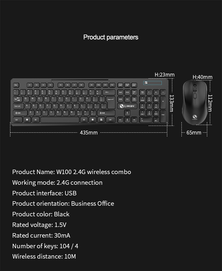 METMI X LIMEIDE W100 104-key wireless keyboard and mouse set for ...