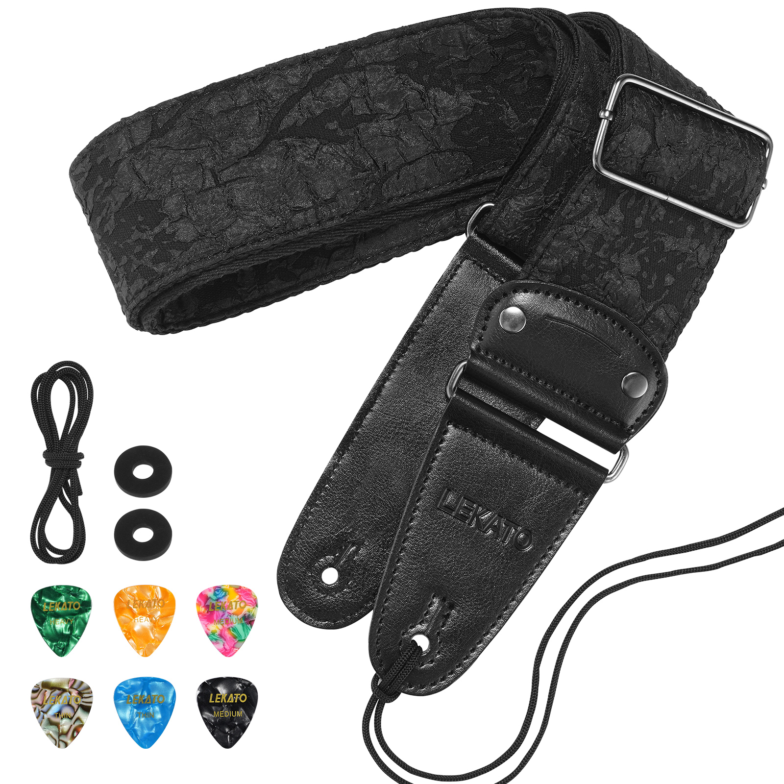 LEKATO LGS-7 Guitar Strap Vintage Cotton 2.5" Width Adjustable Length ...