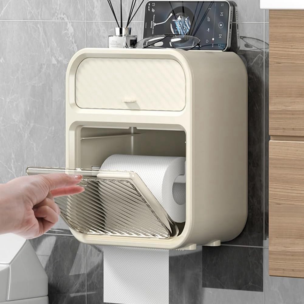 2 Layers Wall Mounted Tissue Box Bathroom Waterproof Tissue Roll Paper ...