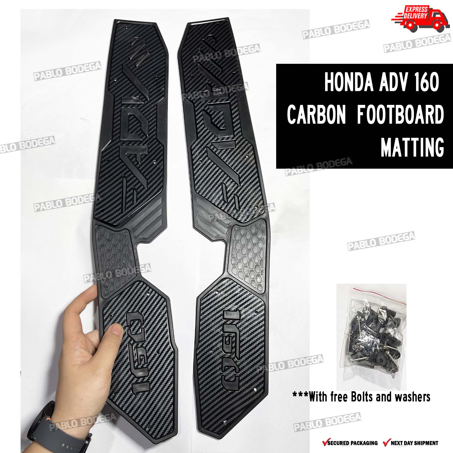 HONDA ADV 160 CARBON FOOTBOARD MATTING WITH FREE SCREW AND WASHER ...